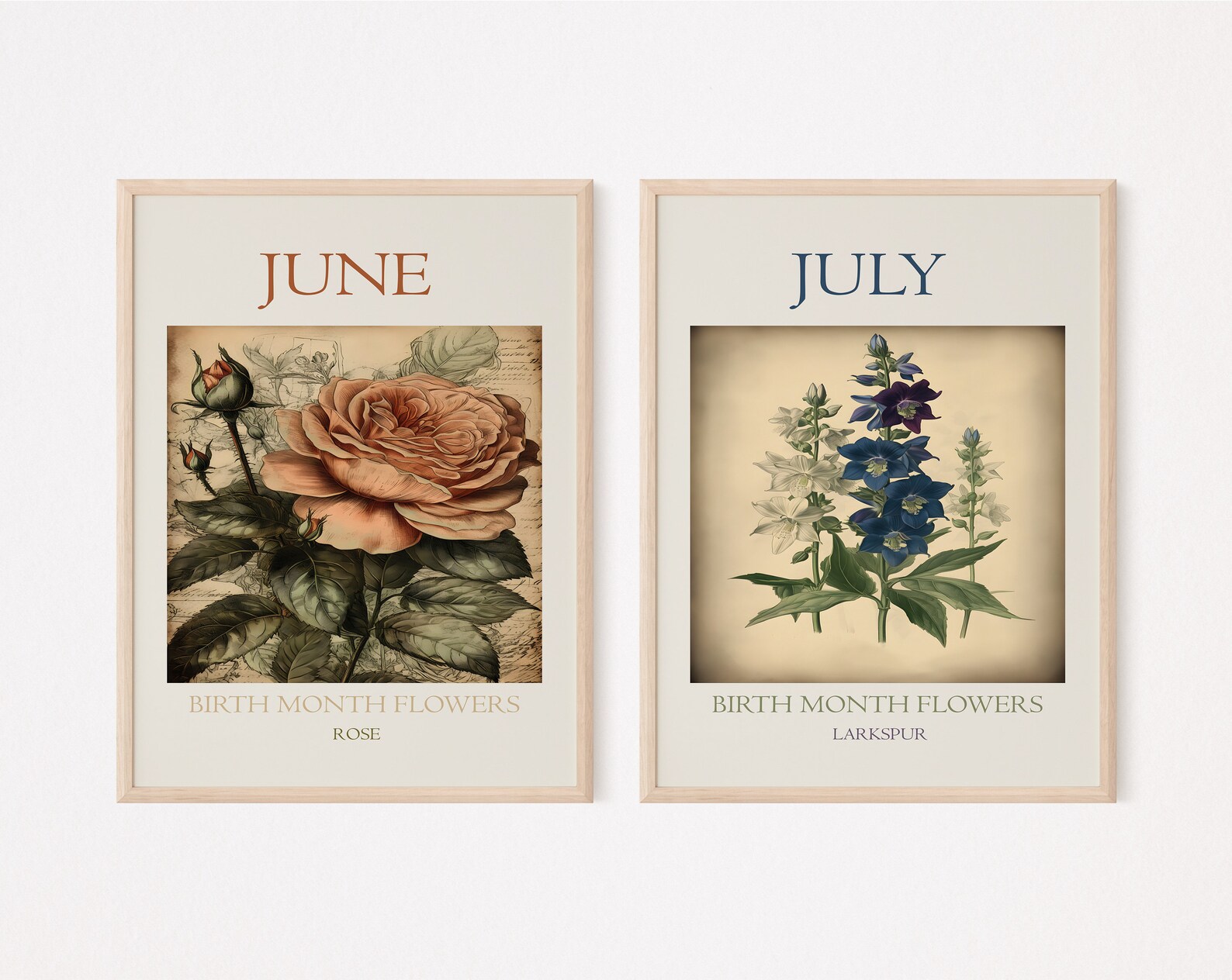 Birth Month Flowers, Set of 12, Printable Wall Art, Vintage Botanical ...