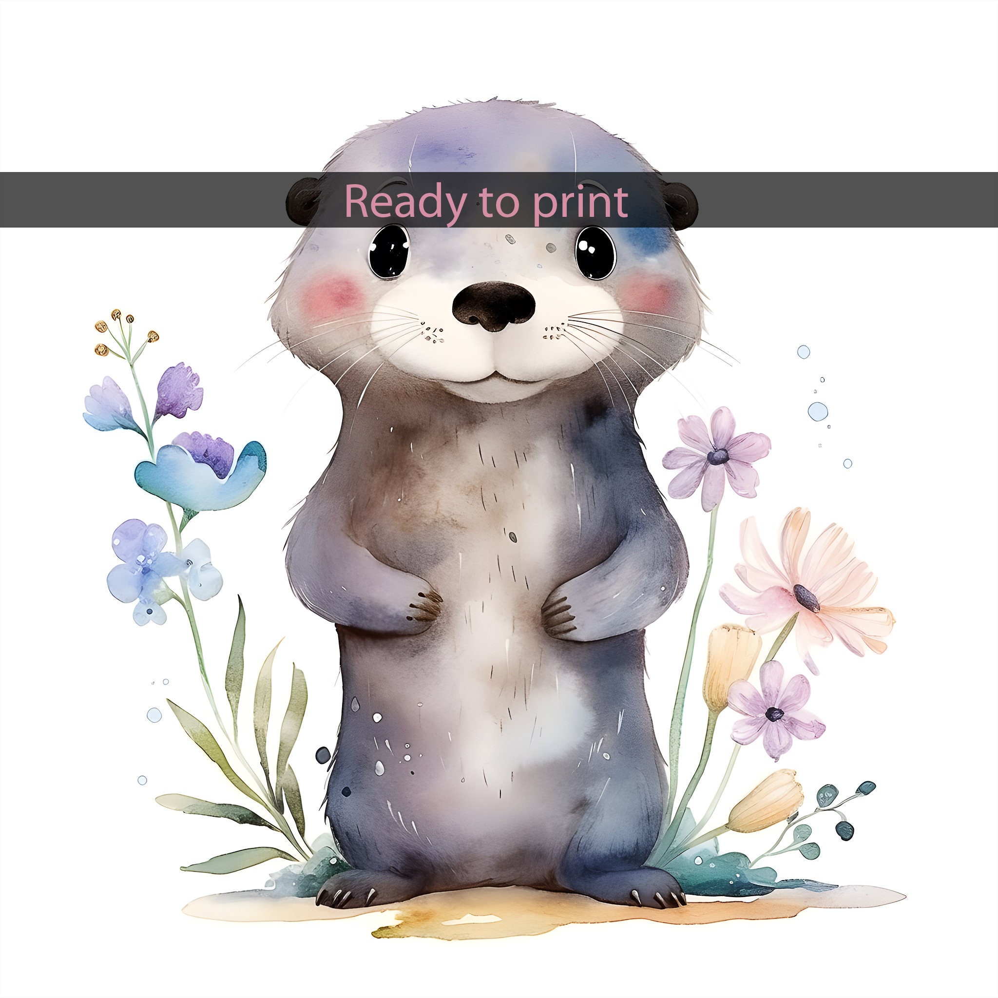 Sea Otters Illustrations Bundle, Watercolor Animal Clipart, Digital ...