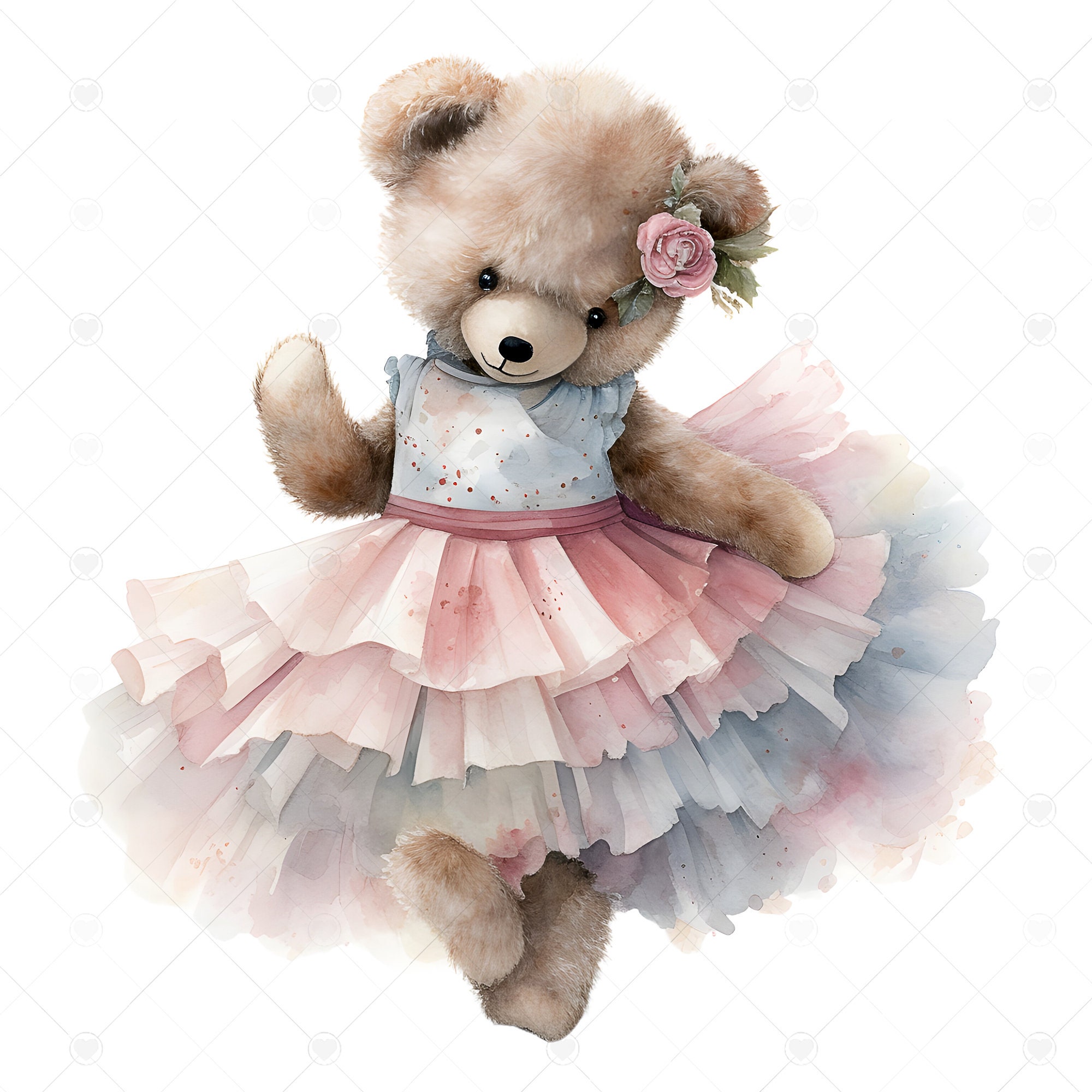 Tutu Teddy Bear Illustrations, Watercolor Clipart, Digital Downloads ...