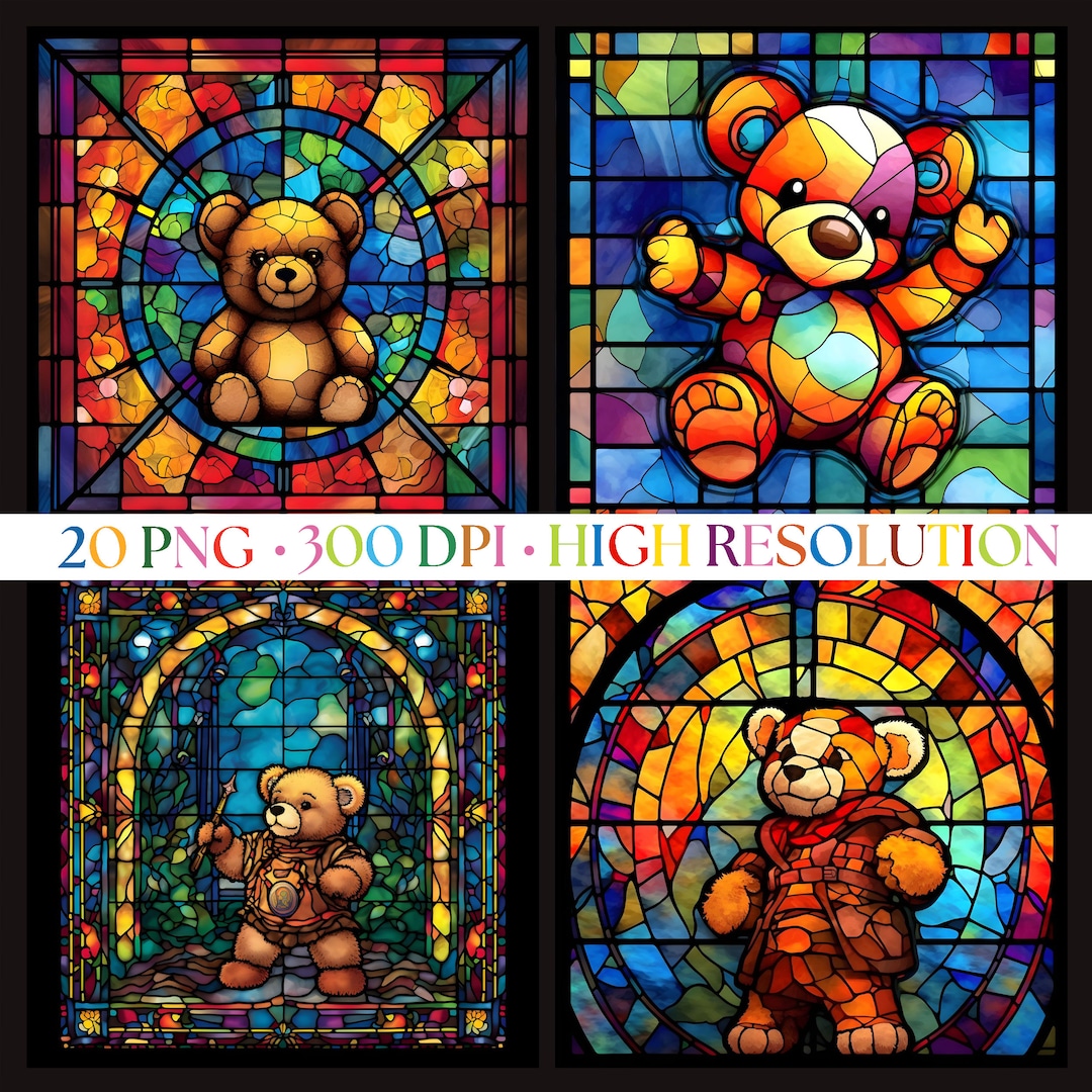 Stained Glass Teddy Bear Png Watercolor Stained Glass Art Digital Downloadssublimation