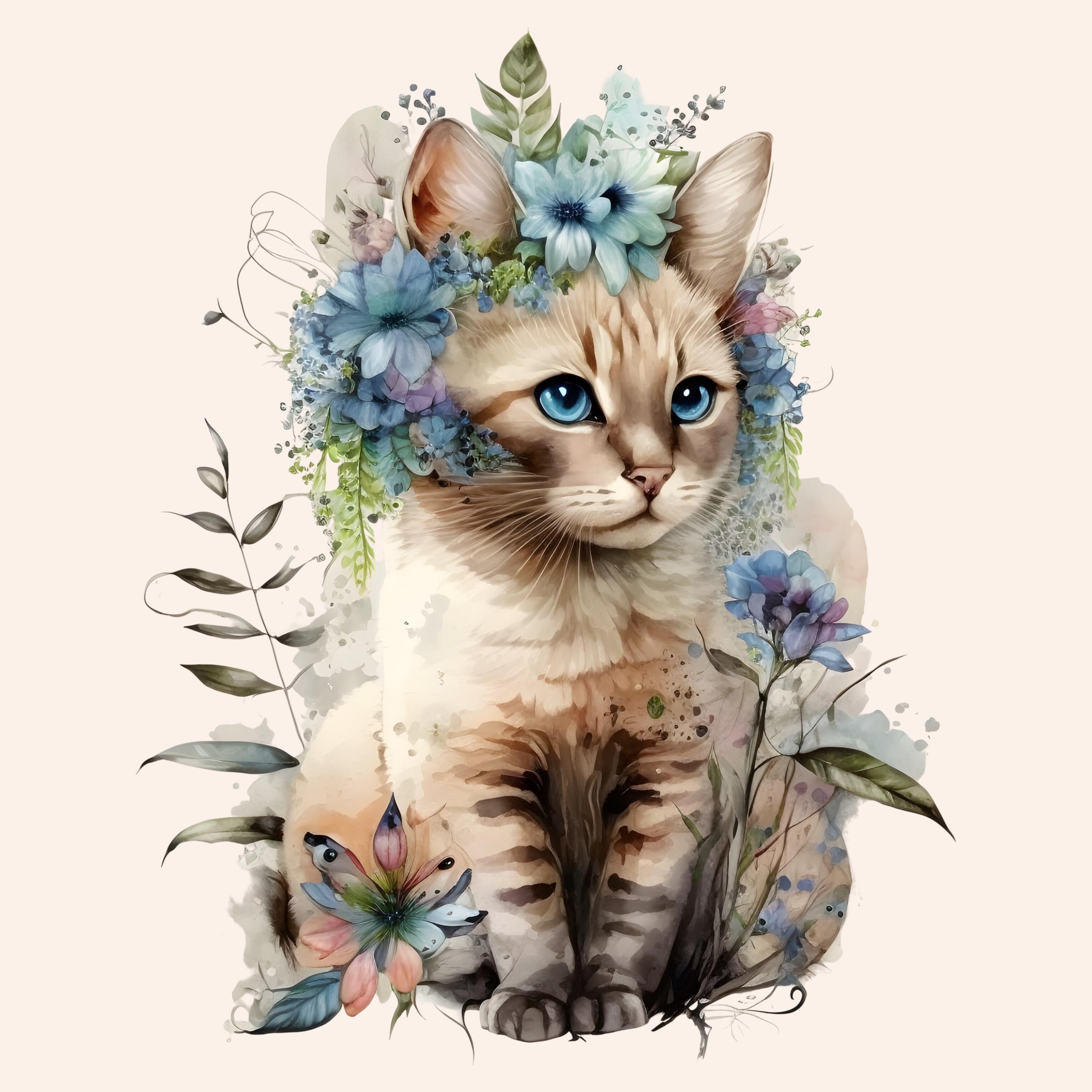 Cute Cat Clipart Bundle, Watercolor Animal Clipart, Digital Downloads ...