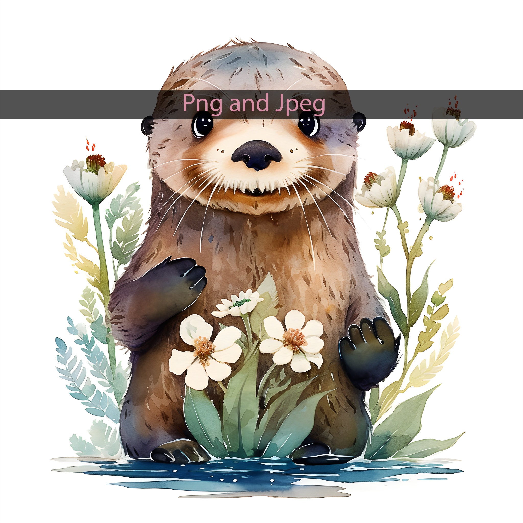 Sea Otters Illustrations Bundle, Watercolor Animal Clipart, Digital ...