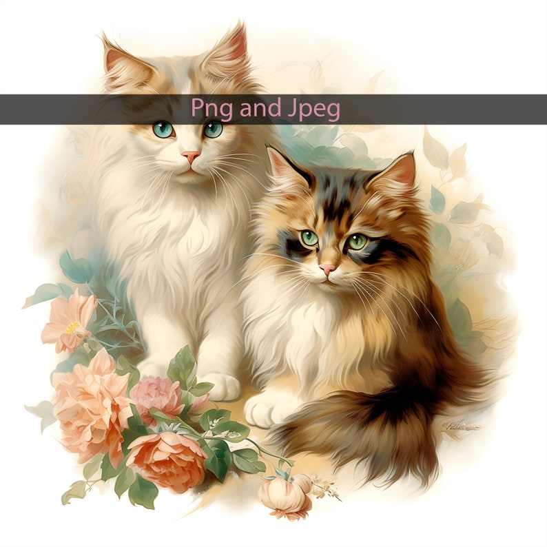 Vintage Cat Clipart Bundle Watercolor Animal Clipart Digital - Etsy