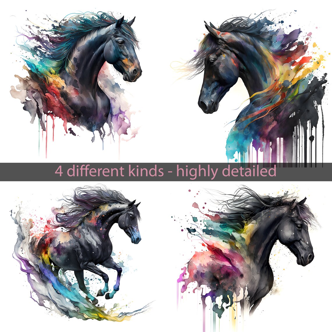 Horse Watercolor Illustrations Bundle, Watercolor Animal Clipart ...