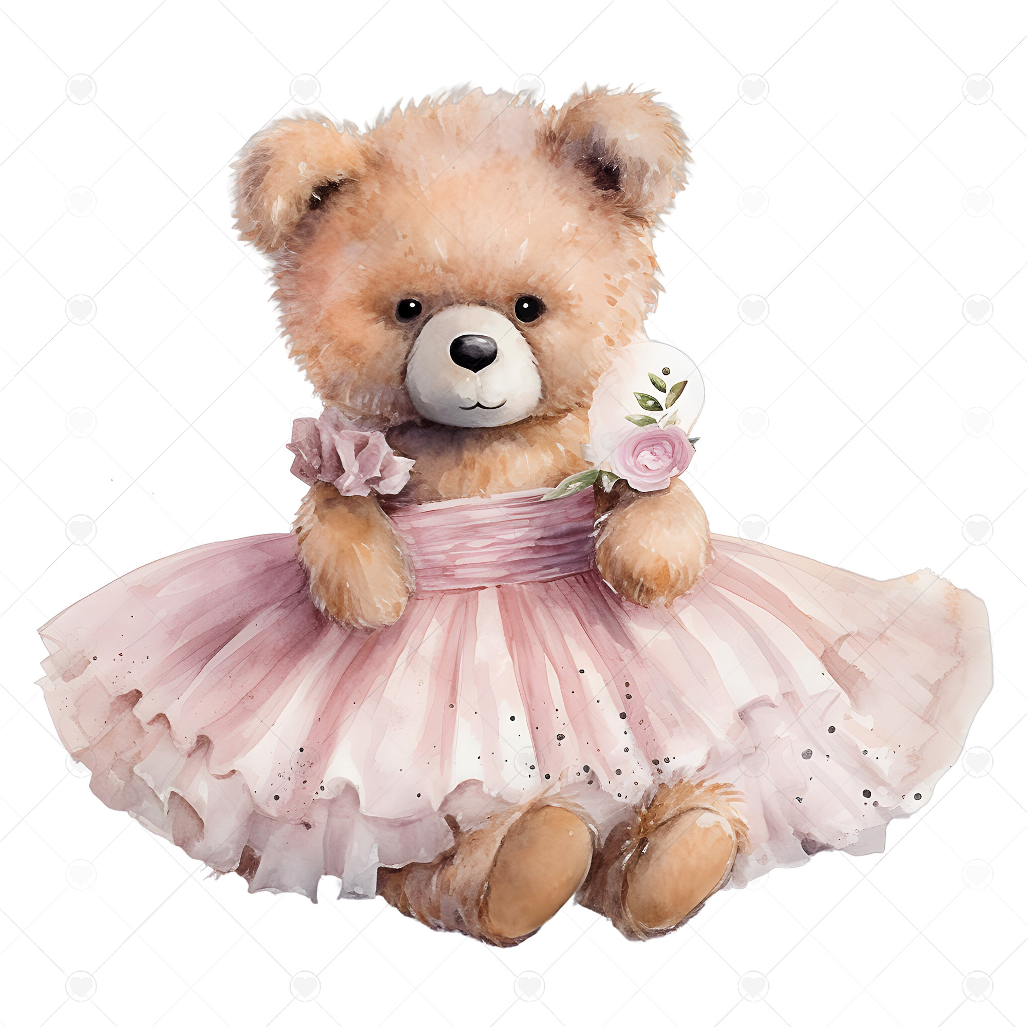 Tutu Teddy Bear Illustrations, Watercolor Clipart, Digital Downloads ...