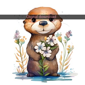 Sea Otters Illustrations Bundle, Watercolor Animal Clipart, Digital ...