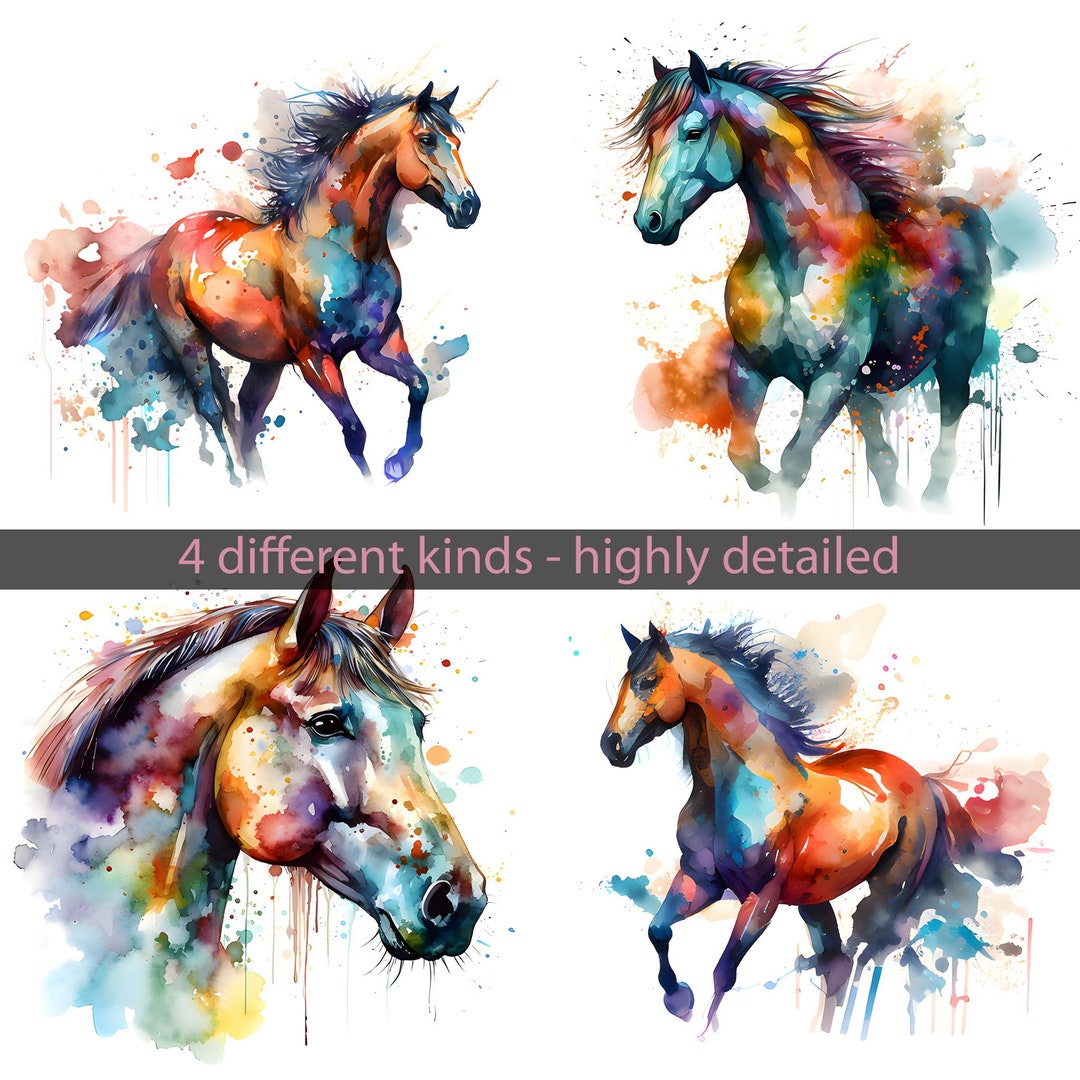 Horse Watercolor Illustrations Bundle, Watercolor Animal Clipart ...