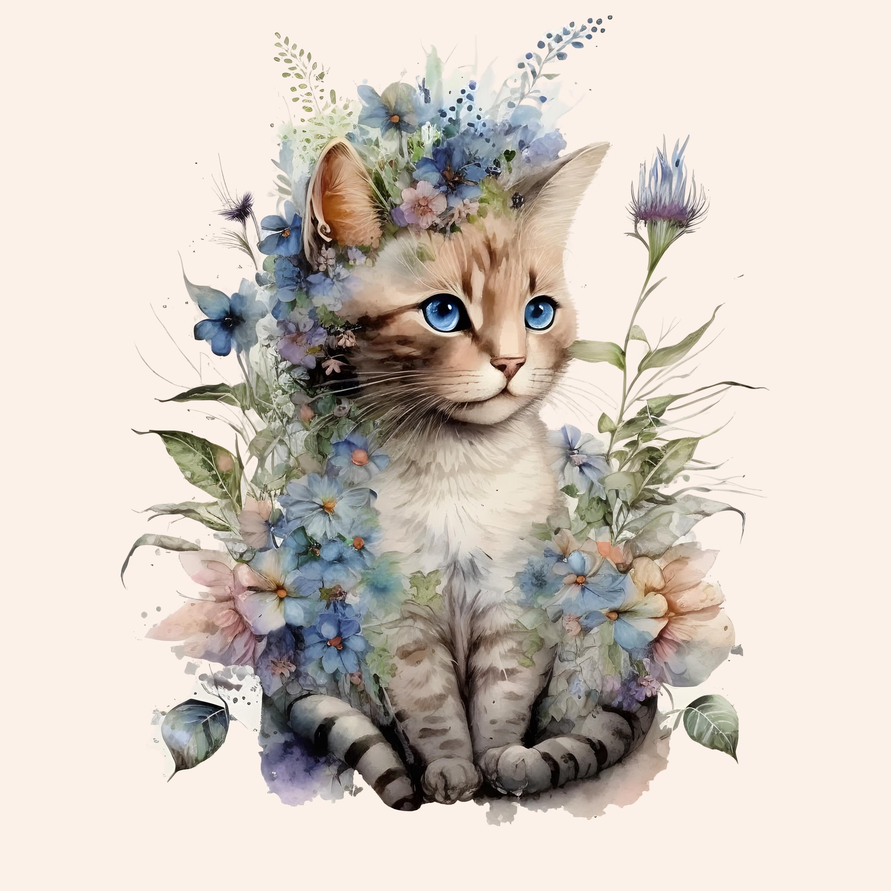 Cute Cat Clipart Bundle, Watercolor Animal Clipart, Digital Downloads ...