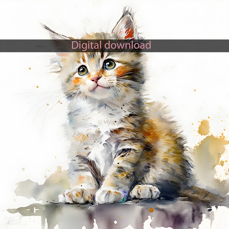 Cute Kitten Clipart Bundle, Watercolor Animal Clipart, Digital ...
