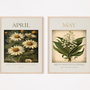 Birth Month Flowers, Set of 12, Printable Wall Art, Vintage Botanical ...