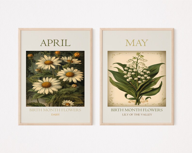 Birth Month Flowers, Set of 12, Printable Wall Art, Vintage Botanical ...