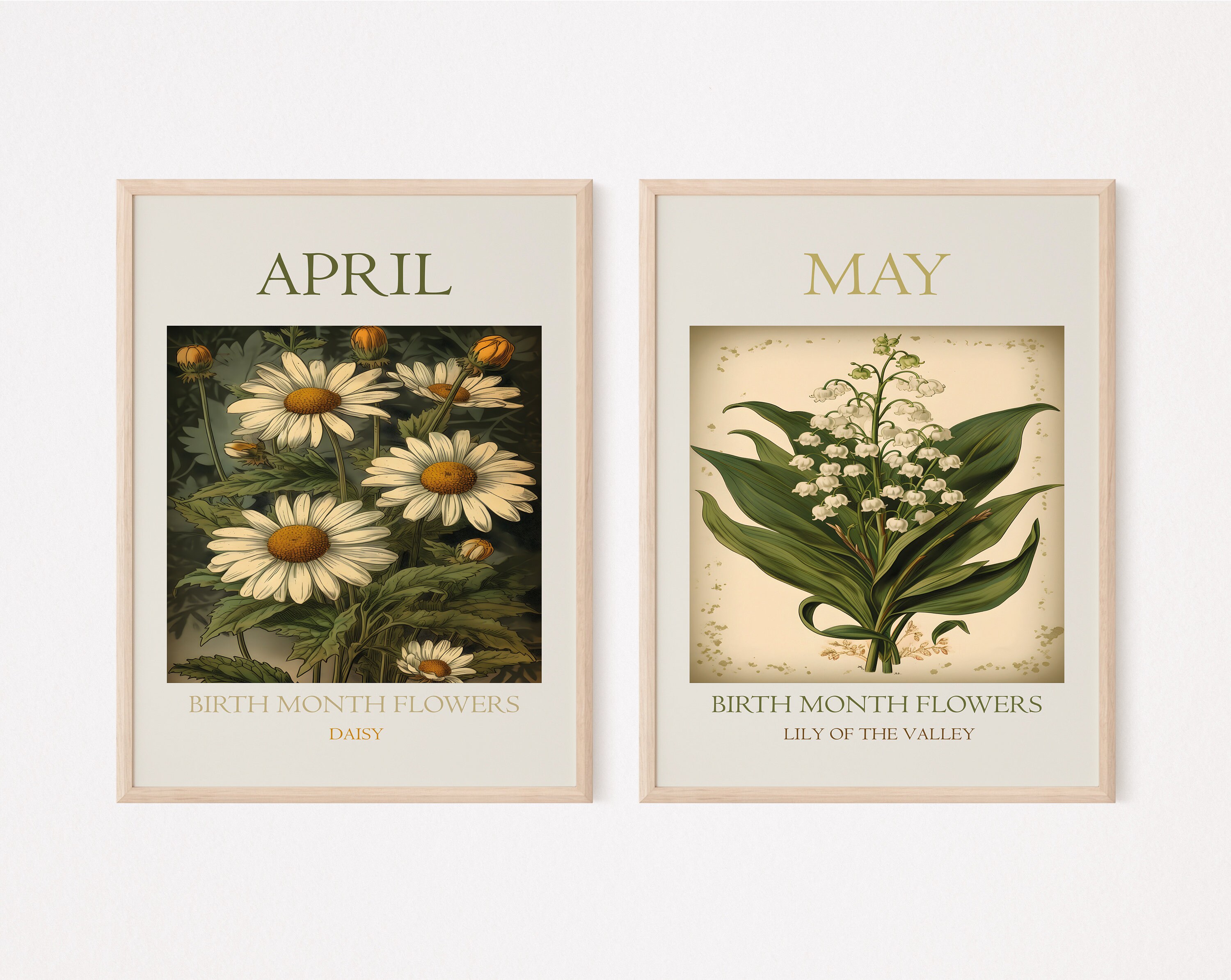 Birth Month Flowers, Set of 12, Printable Wall Art, Vintage Botanical ...
