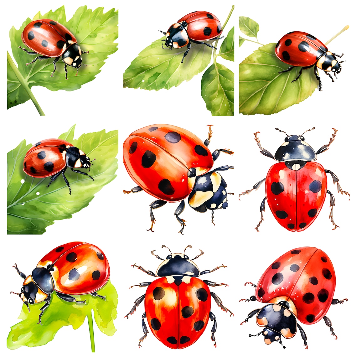24 Ladybug Clipart, Illustrations Bundle, Watercolor Clipart, Digital ...
