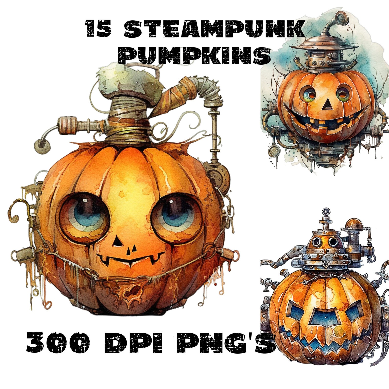 15 Steampunk Pumpkin Clipart Illustrations Bundle Watercolor - Etsy