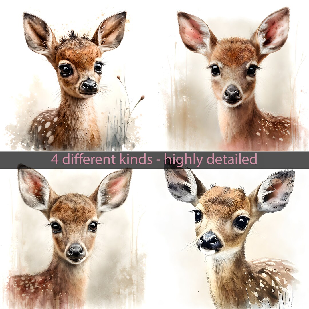 Baby Deer Illustrations Bundle, Watercolor Animal Clipart, Digital ...