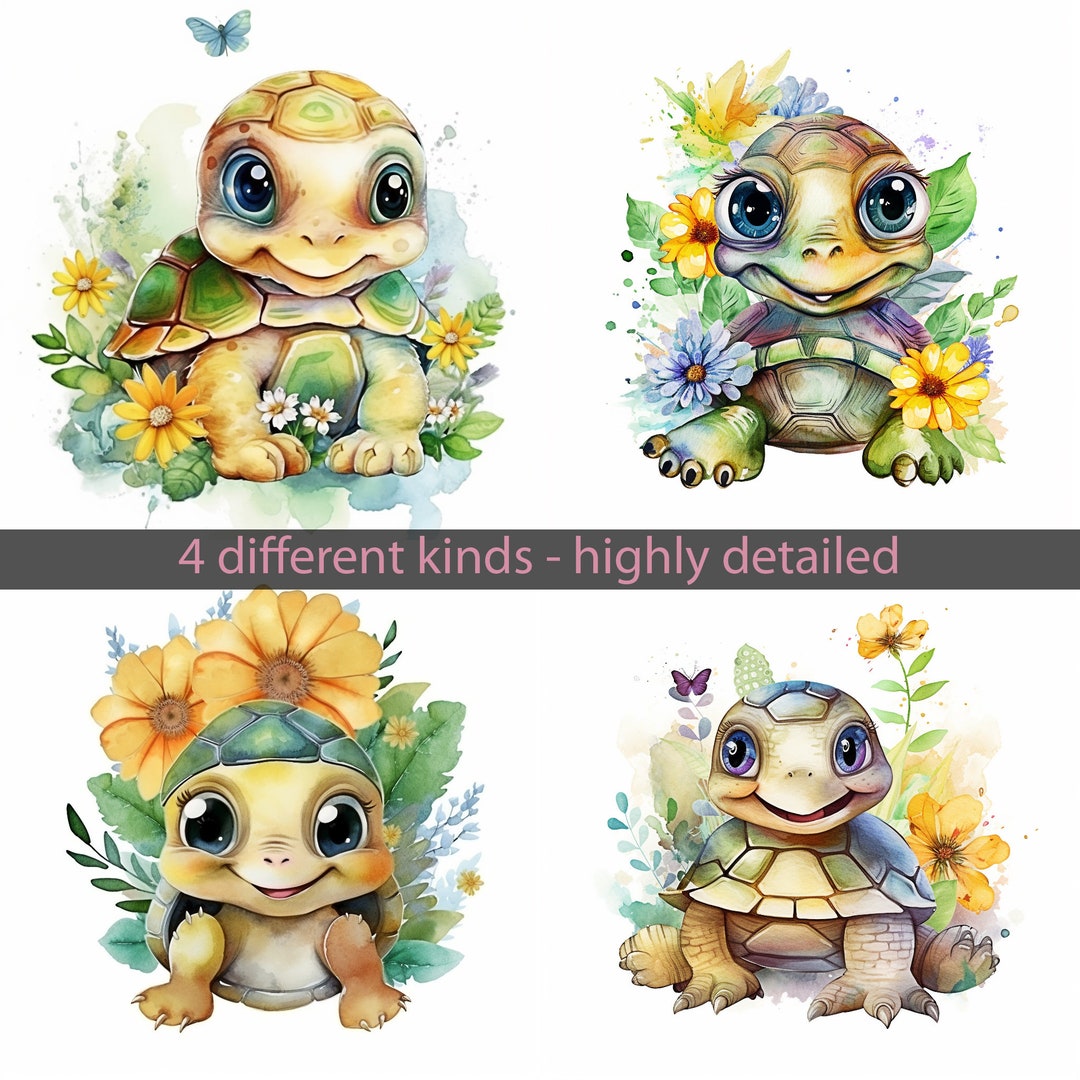 Turtle Illustrations Bundle, Watercolor Animal Clipart, Digital ...