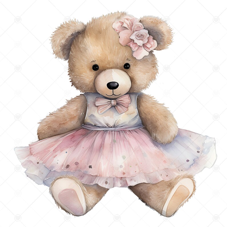 Tutu Teddy Bear Illustrations, Watercolor Clipart, Digital Downloads ...