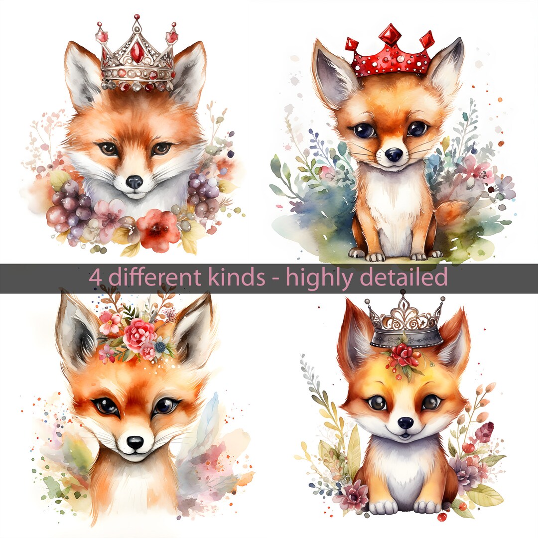 Ruby Fox Illustration Bundle, Watercolor Animal Clipart, Digital ...