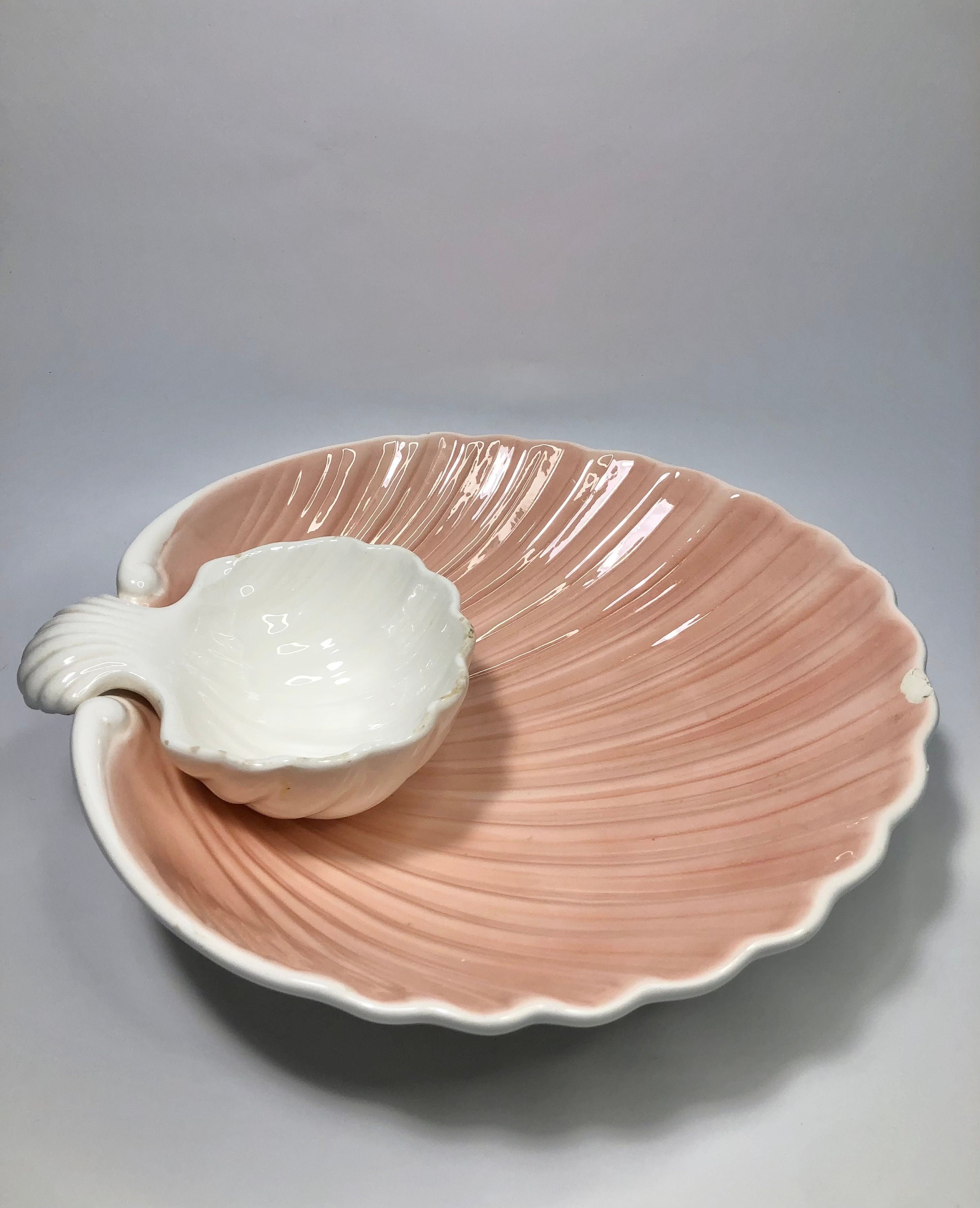 Vintage Ceramic Pink and White Seashell Chip & Dip Serving Bowl - Etsy