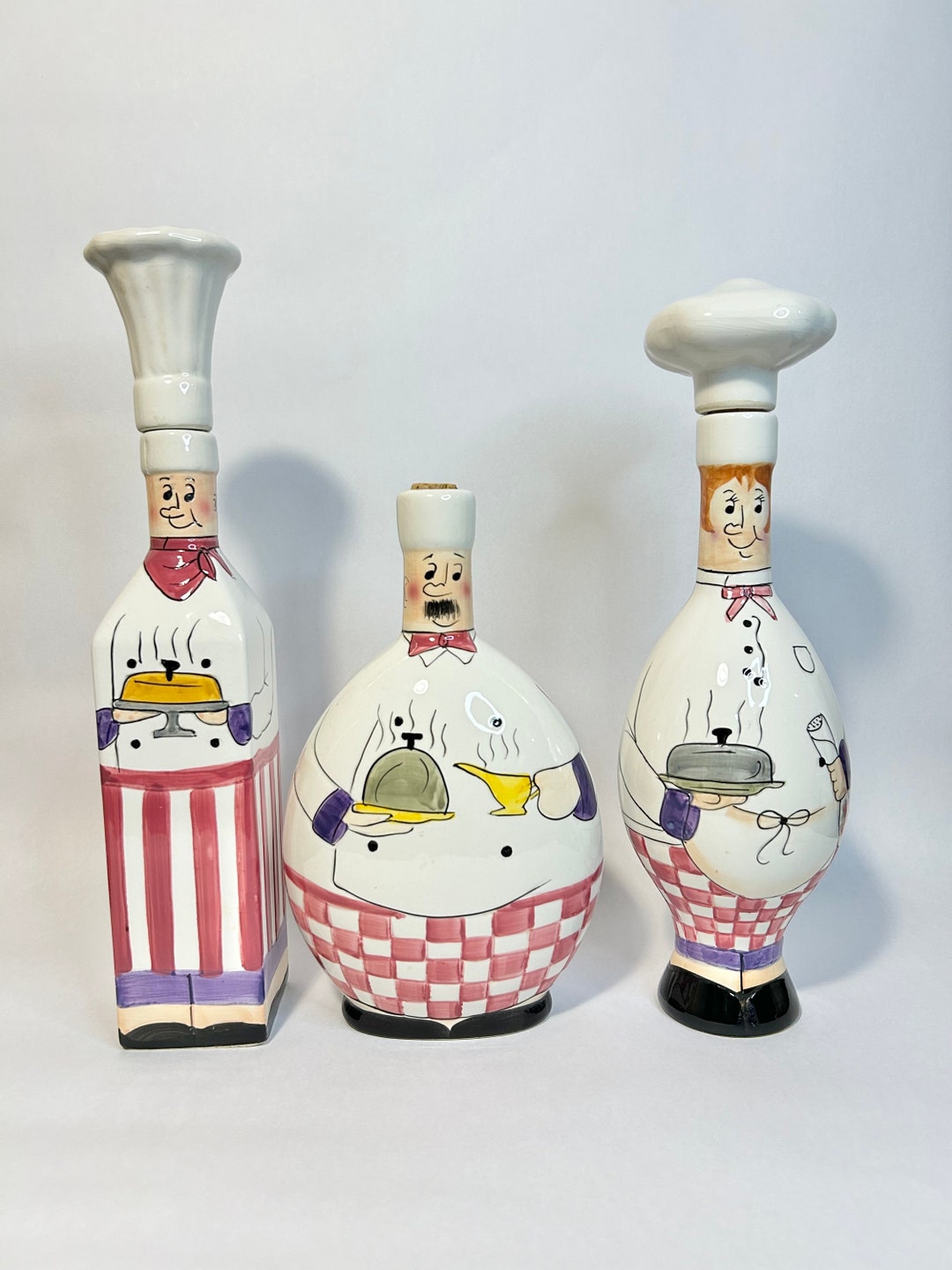 Vintage Set of 3 Trisa Ceramic Chef Figurine Bottles - Etsy