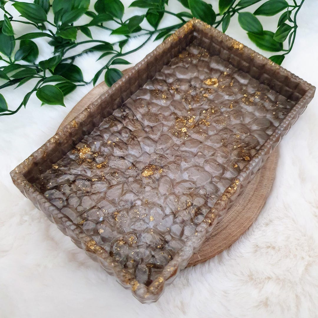 Gold & White With Gold Leaf Resin Textured Pebble Tray - Etsy