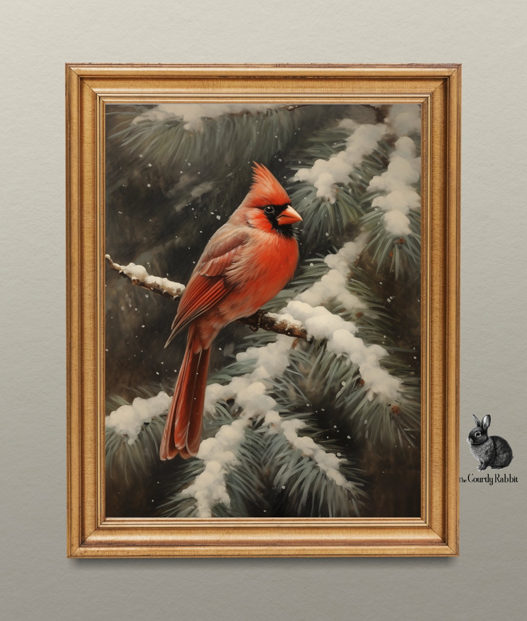 Winter Cardinal Bliss: Digital Art Print Featuring Elegant Bird on ...