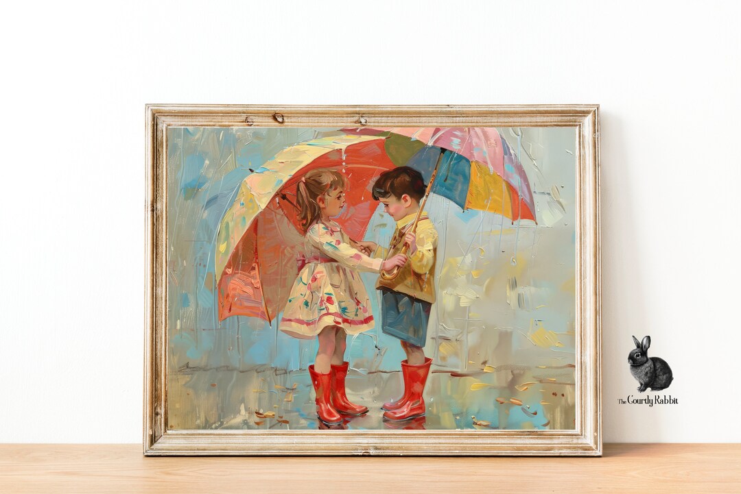 Rainy Day Friends "april Showers": Digital Wall Art of Children With ...