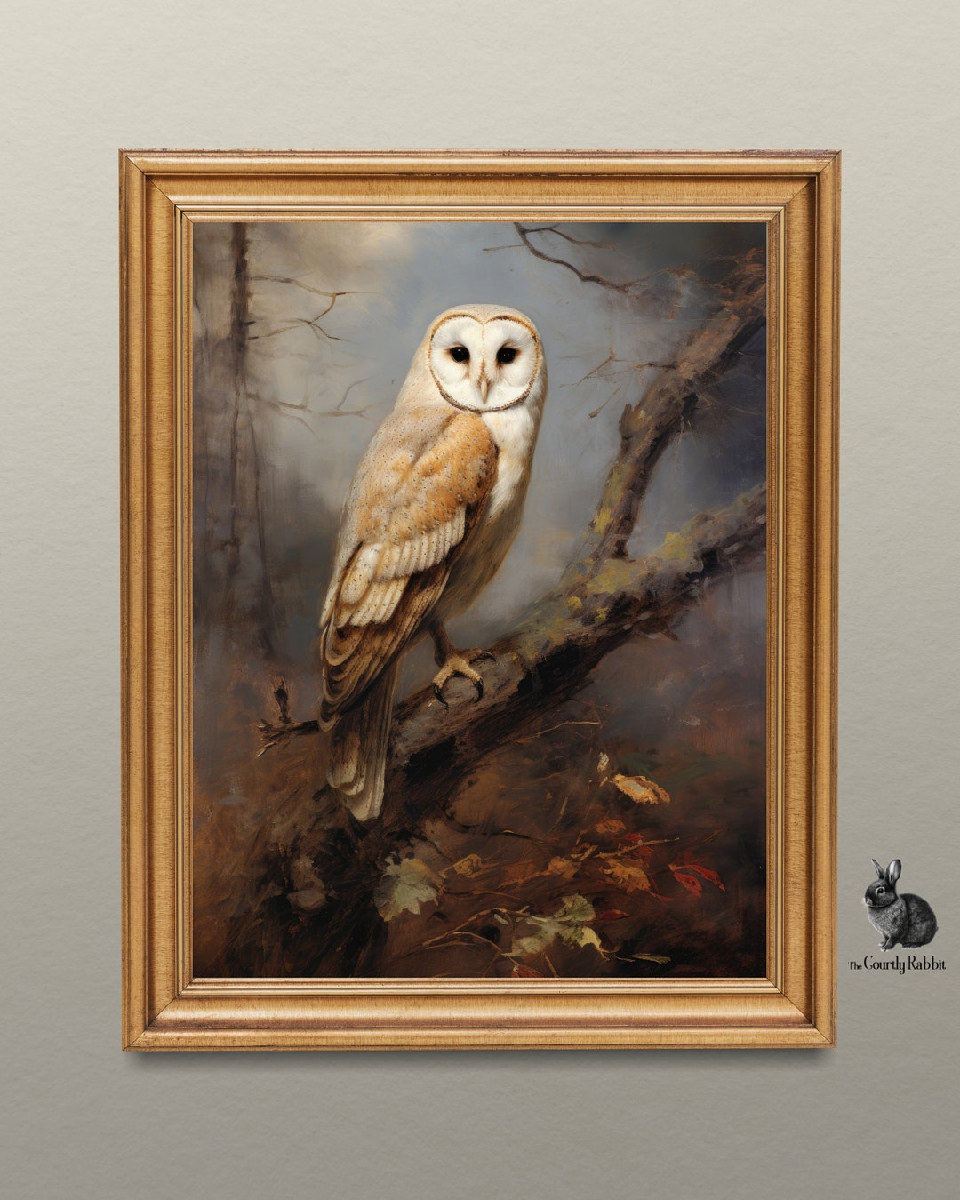 Autumn Owl Perch: Vintage Digital Art Print of Barn Owl in Tree - Etsy