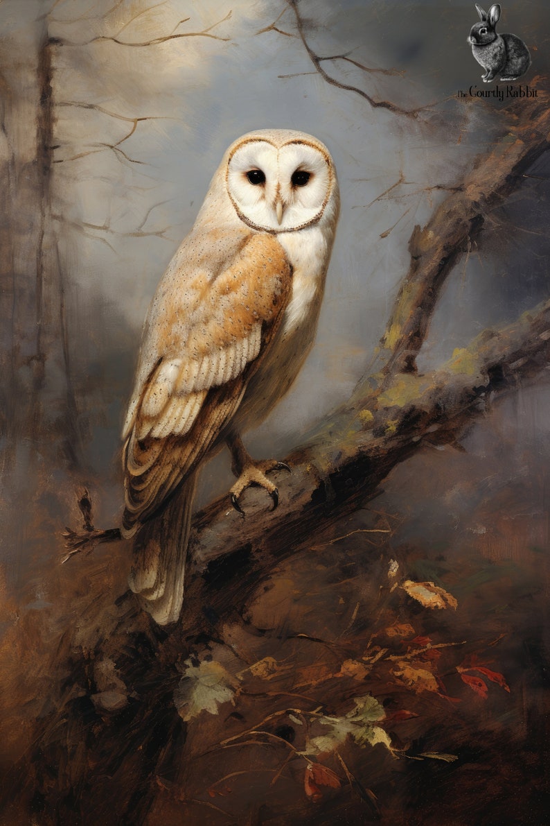 Autumn Owl Perch: Vintage Digital Art Print of Barn Owl in Tree - Etsy