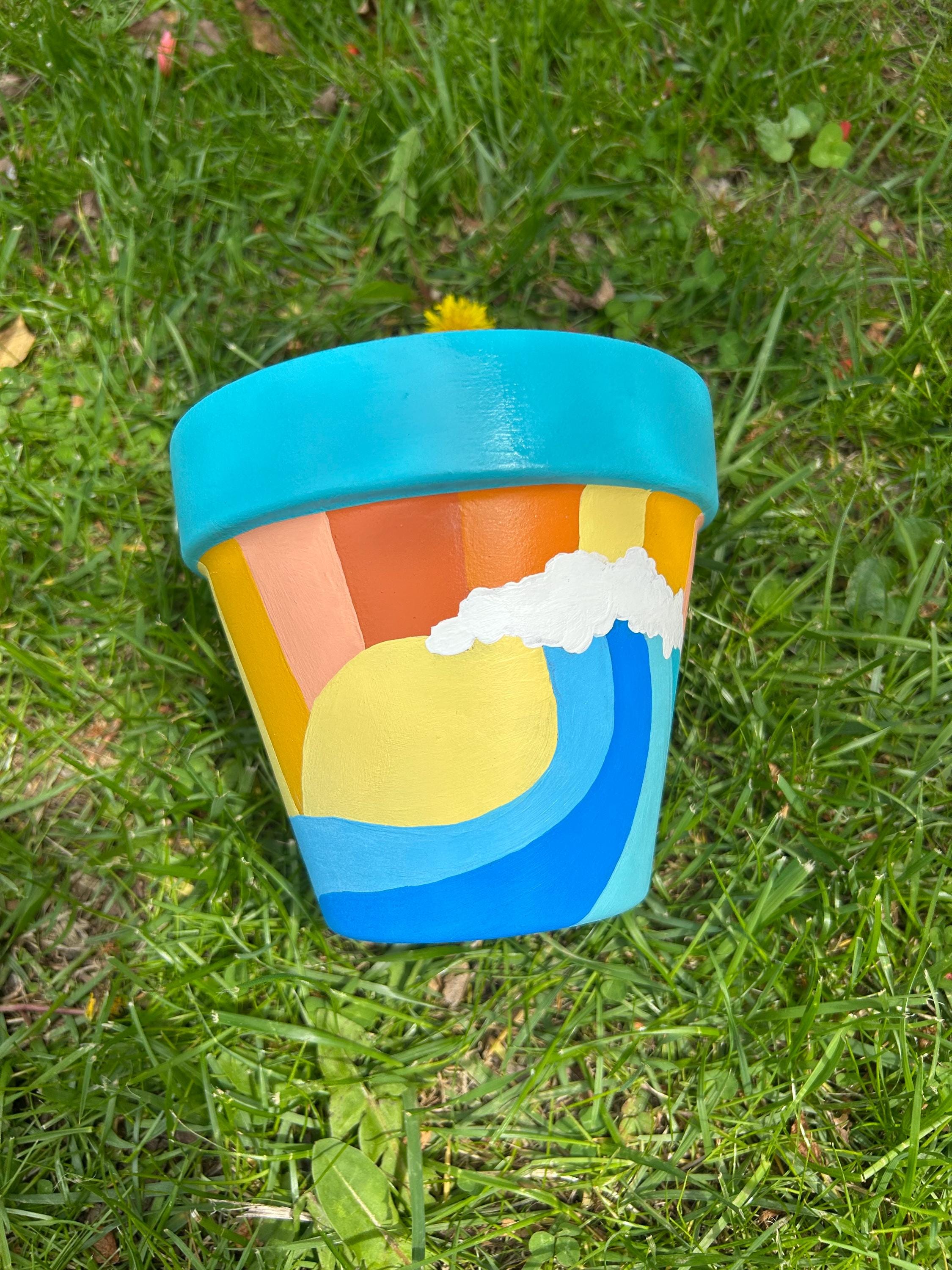 Handpainted Plant Pots Floral Themed Checkered Themed Beach Themed ...