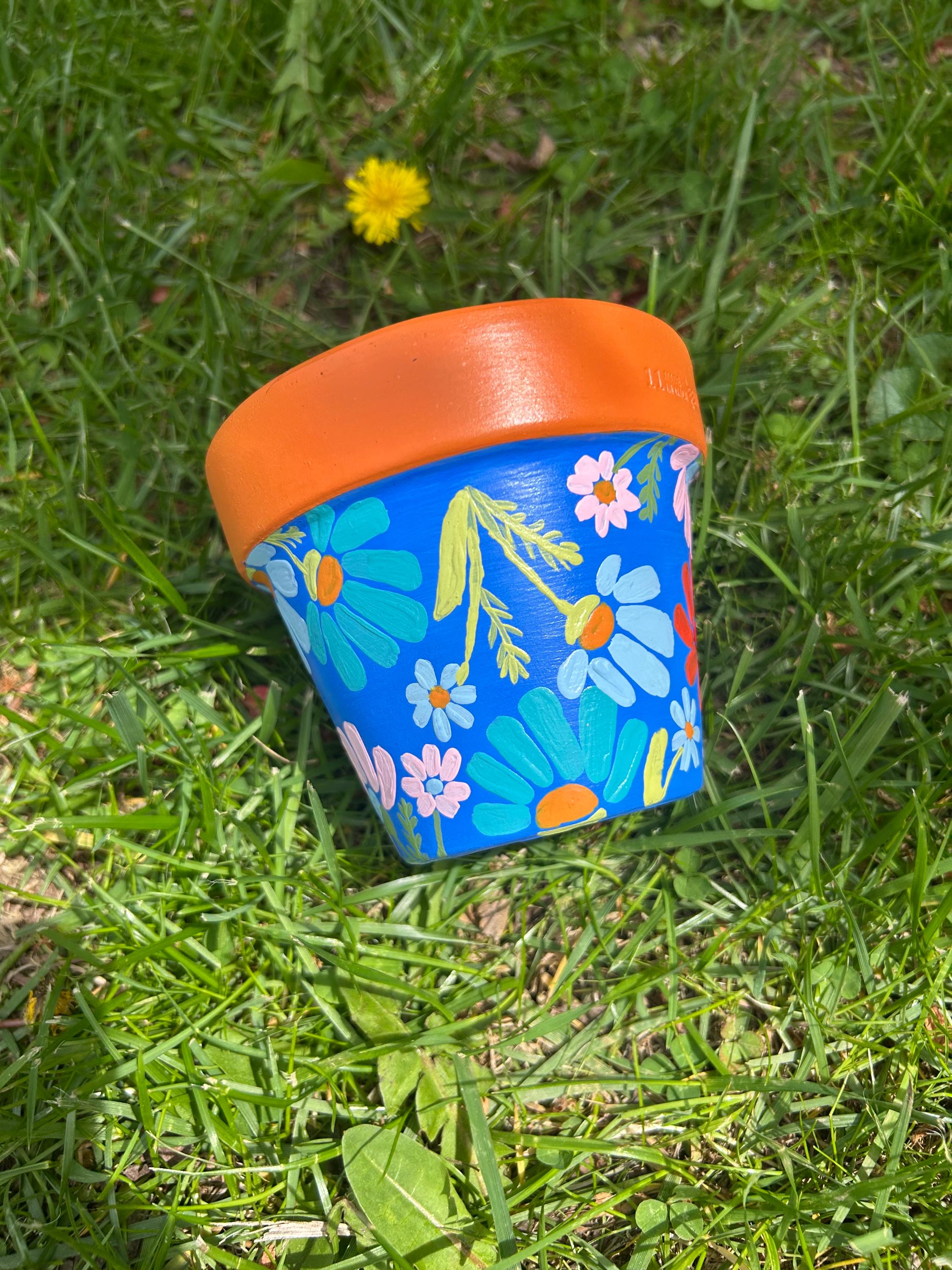 Handpainted Plant Pots Floral Themed Checkered Themed Beach Themed ...