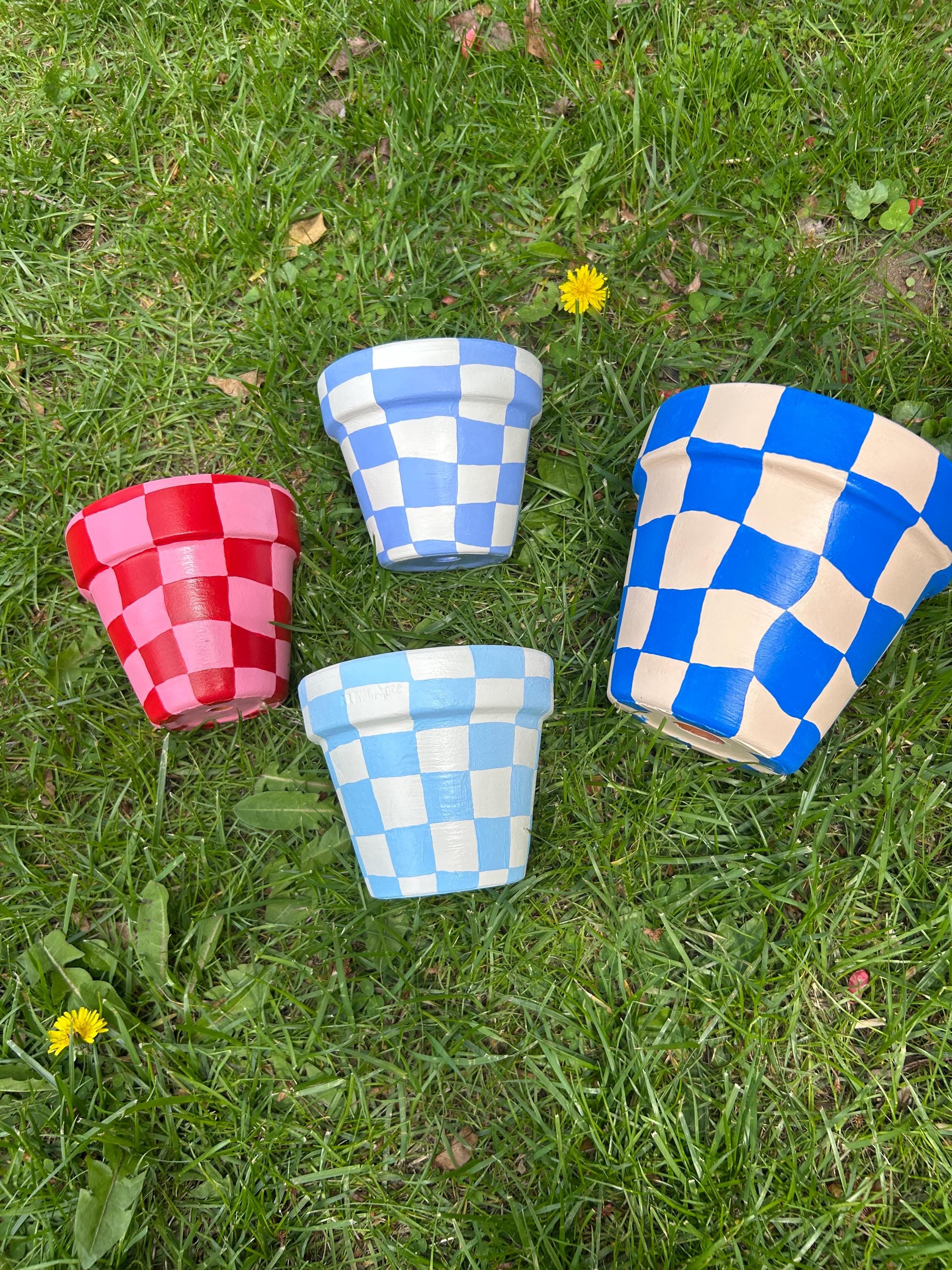 Handpainted Plant Pots Floral Themed Checkered Themed Beach Themed ...