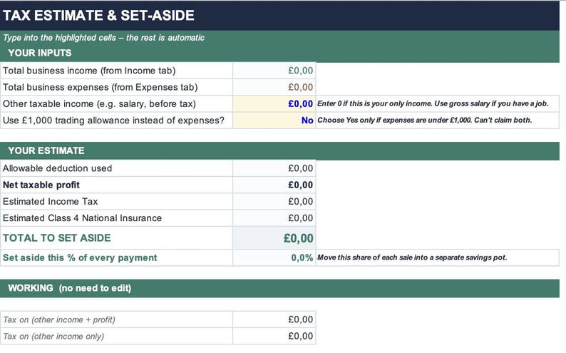 UK Self Employed Tax Spreadsheet | Side Hustle Income & Expense Tracker ...