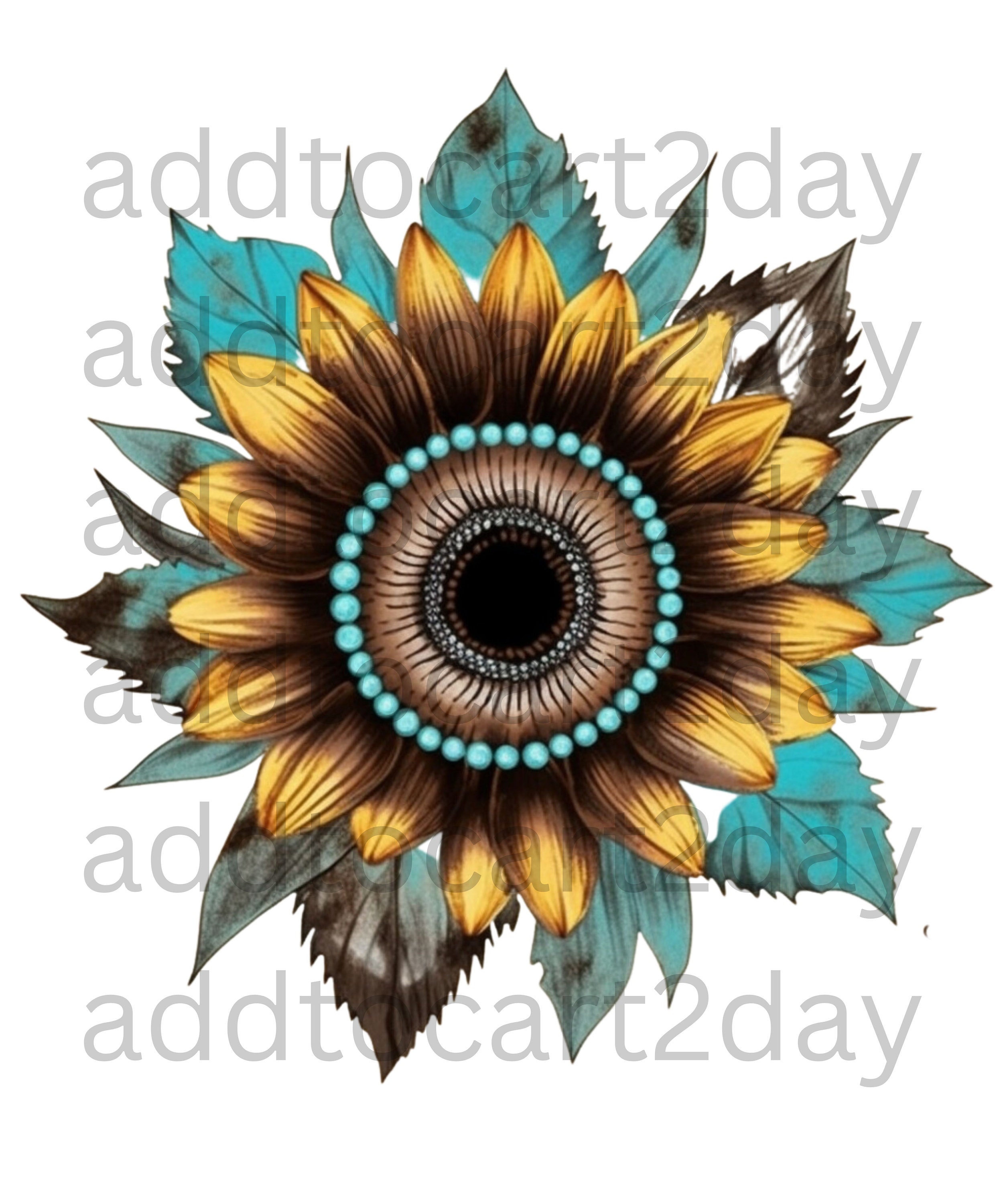 Sunflower Svg, Svg Western Sunflower, Western Svg, Turquoise Gemstone ...