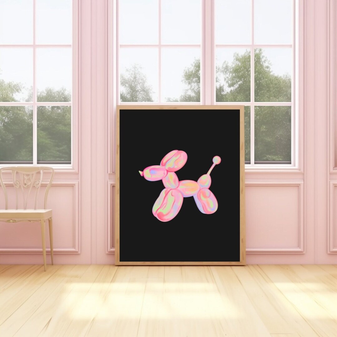 Pink Balloon Dog Print, Pink Printable Wall Art, Preppy Pink Bedroom ...