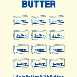 Butter Art Print, Cute Food Illustration, Funny Food Print, Retro Pop ...