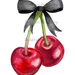 Cherry Bow Png, Watercolor Cherry Bow Png, Cherry Bow Svg, Cherry Svg ...