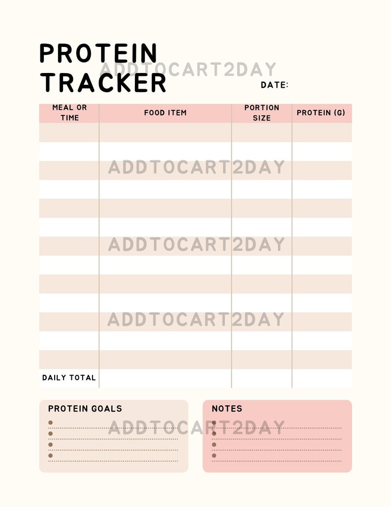 Protein Tracker and Reference Guide, Protein Tracker Printable, Protein ...