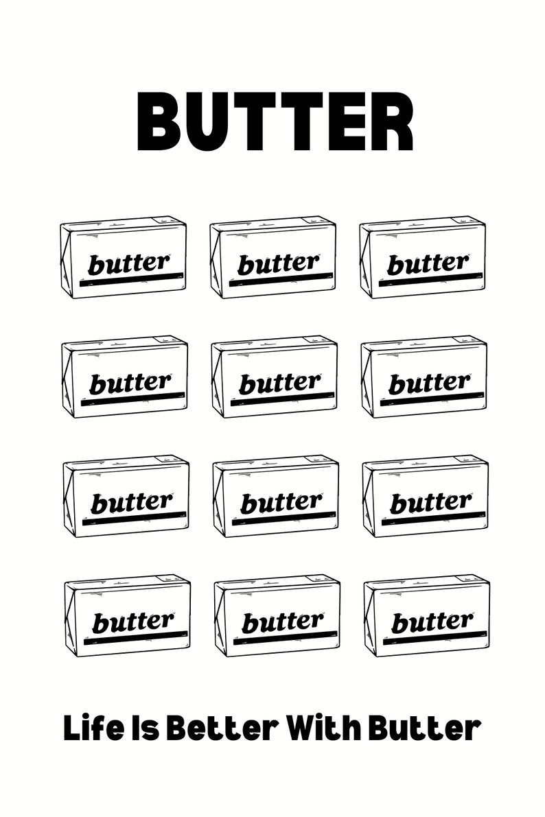 Butter Art Print, Cute Food Illustration, Funny Food Print, Retro Pop ...