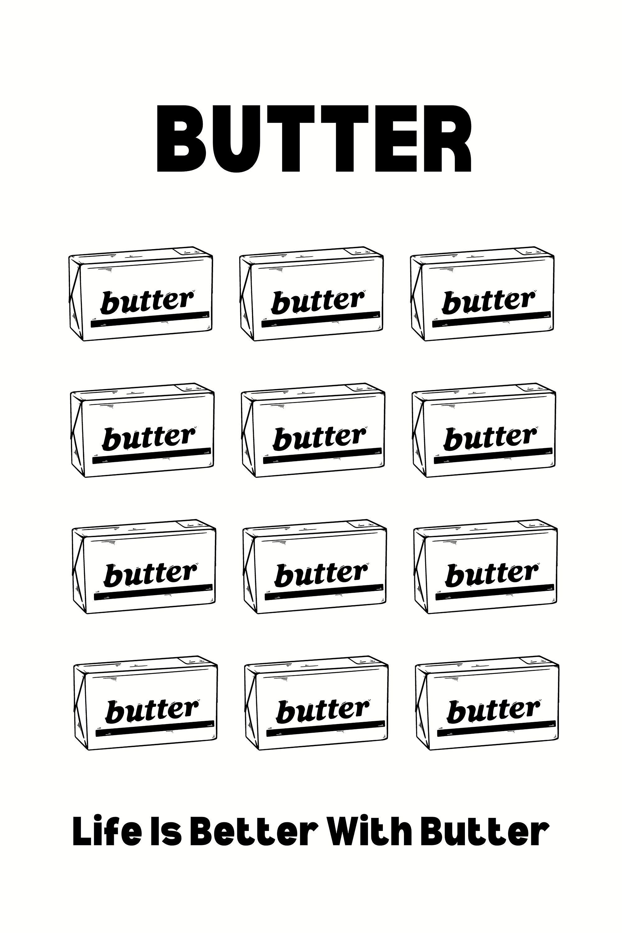 Butter Art Print, Cute Food Illustration, Funny Food Print, Retro Pop ...