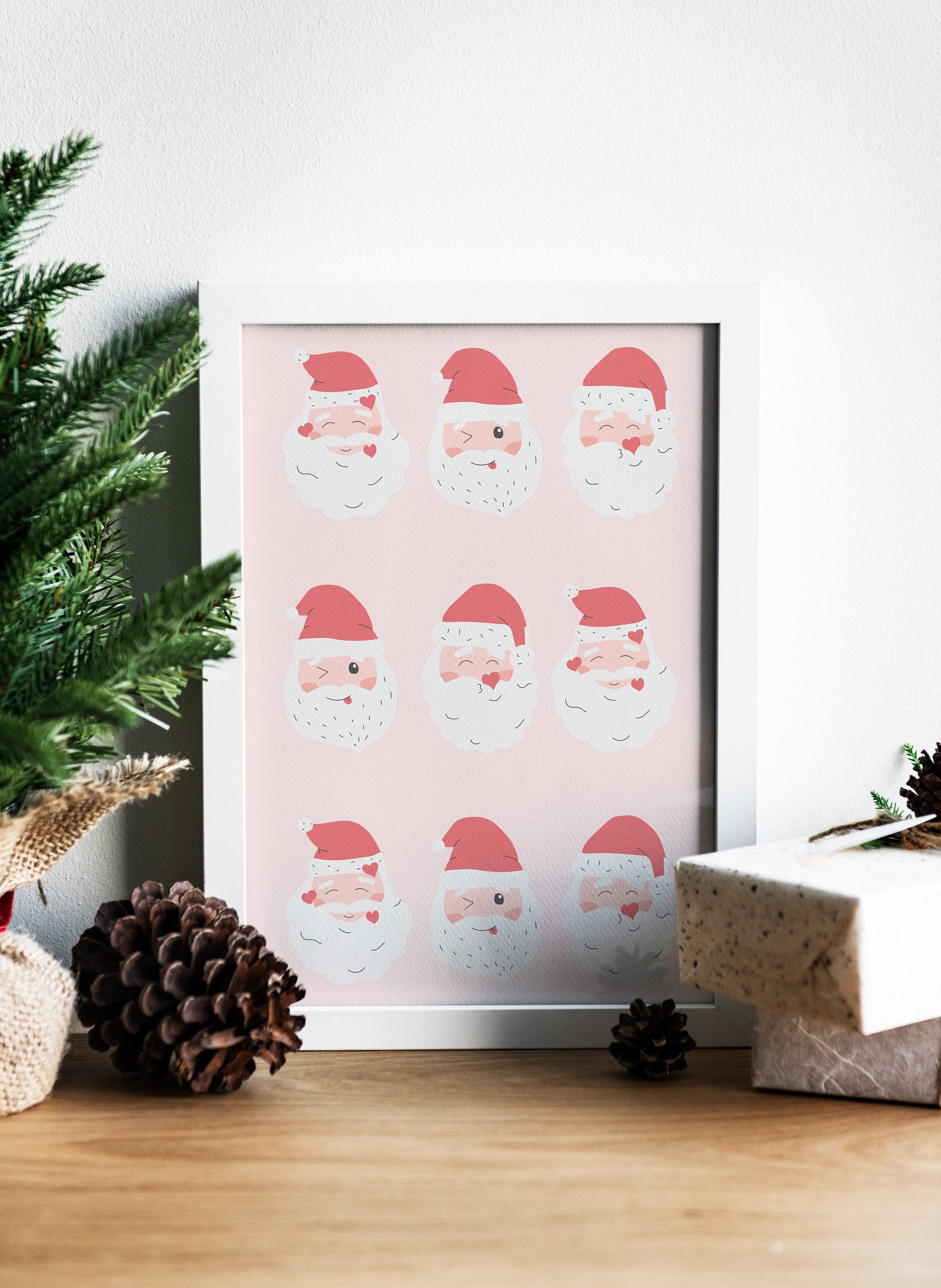 Pink Christmas Printable Wall Art, Pink Santa, Girly Christmas, Pastel ...