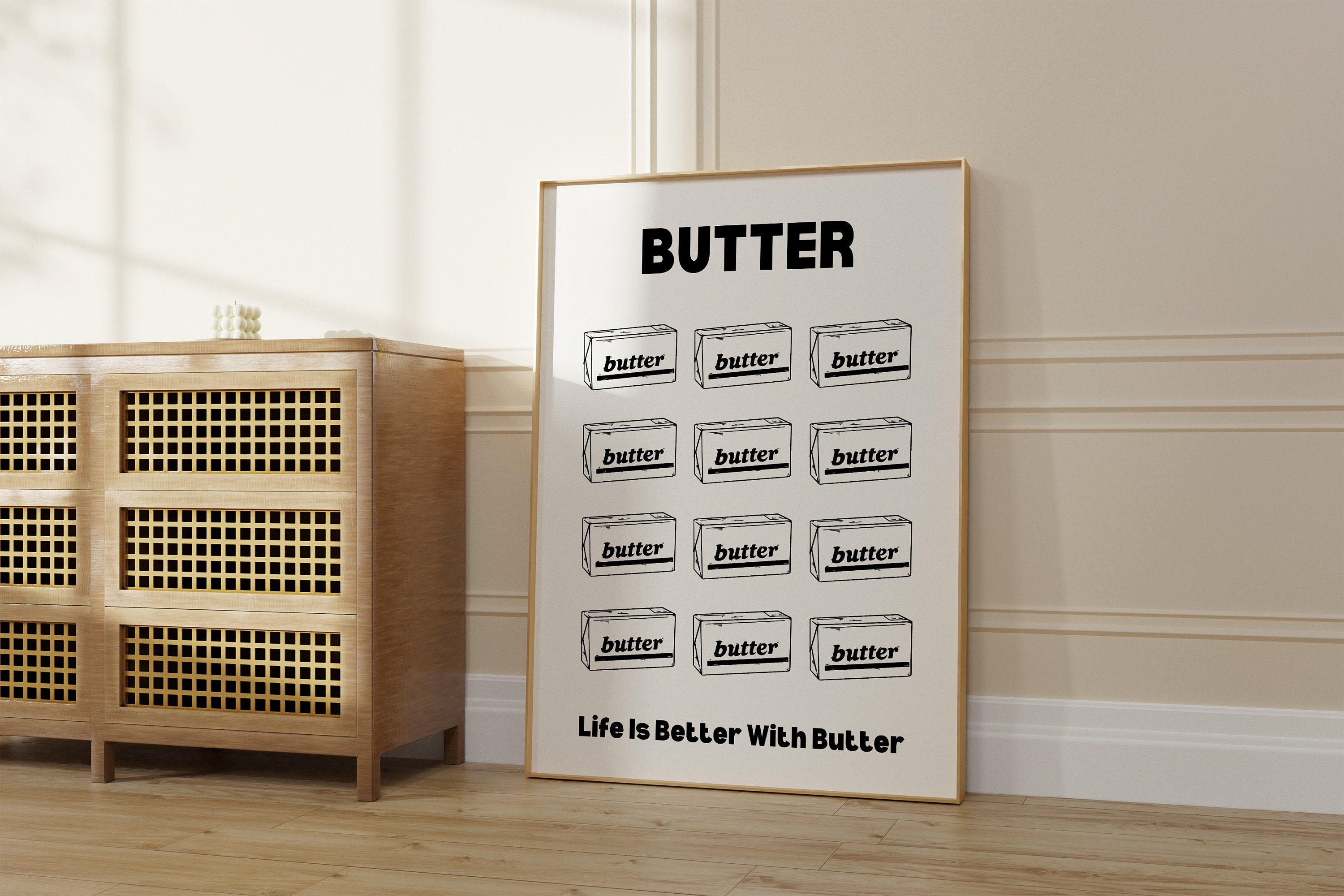 Butter Art Print, Cute Food Illustration, Funny Food Print, Retro Pop ...