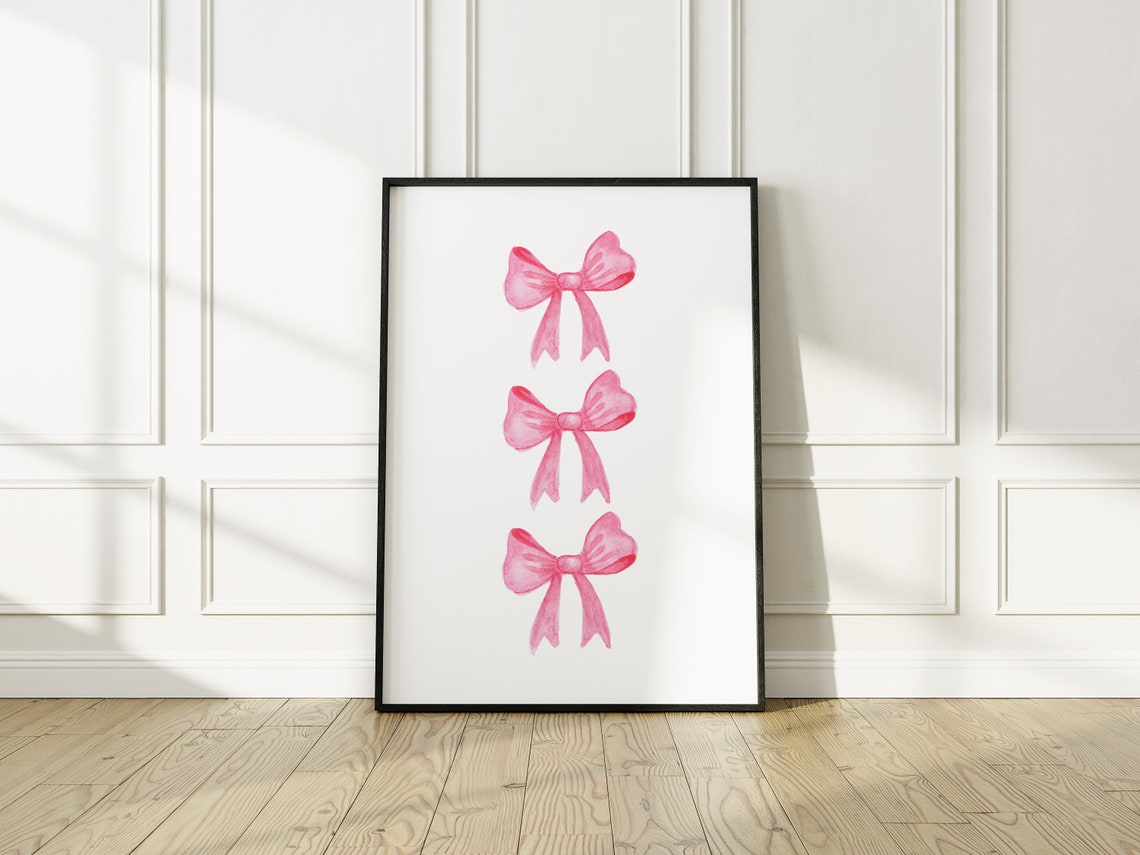 Three Pink Bows Print Digital Download Grandmillennial Wall - Etsy