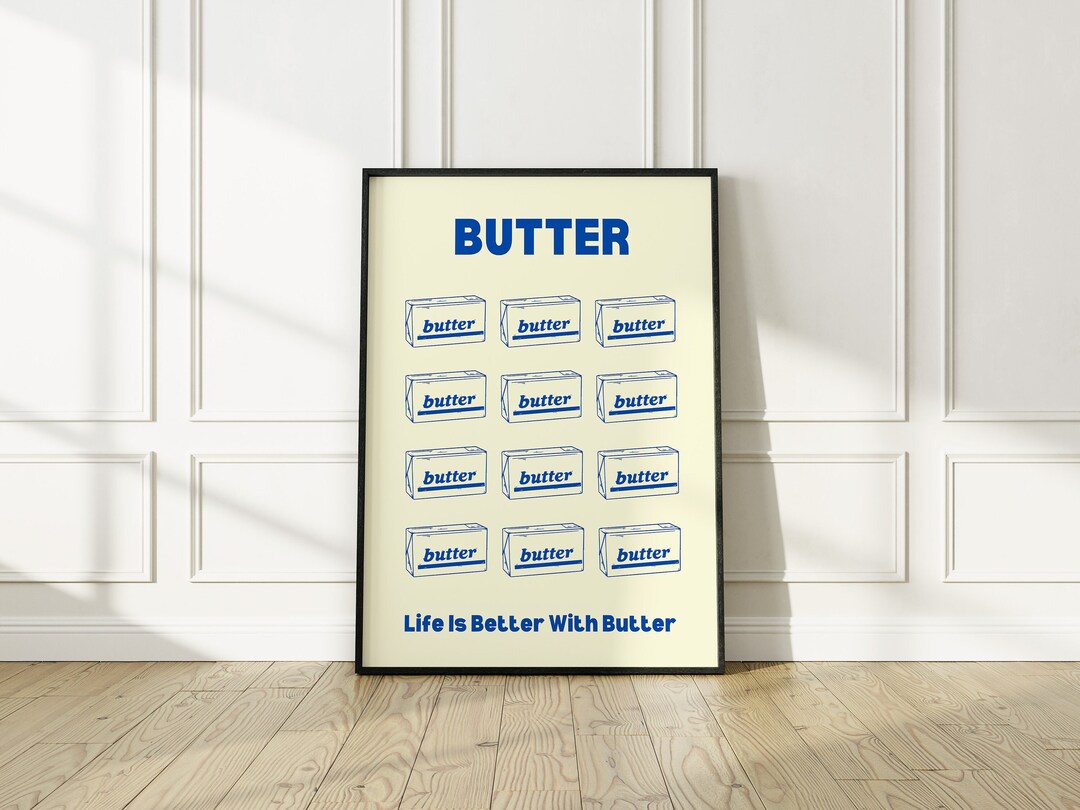 Butter Art Print, Cute Food Illustration, Funny Food Print, Retro Pop ...