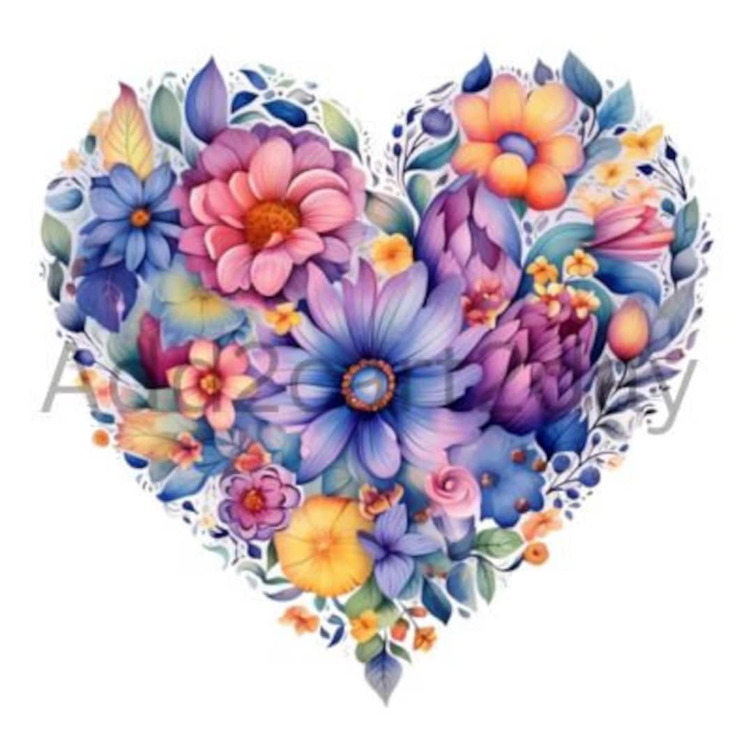 Floral Heart Svg, Watercolor Floral Heart Clipart Png, Valentines Day ...
