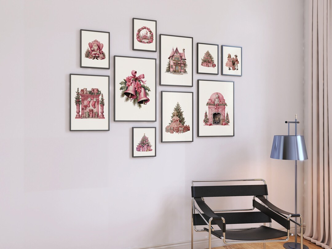 Pink Christmas Prints | Gallery Set of 10 Prints | Vintage Christmas ...