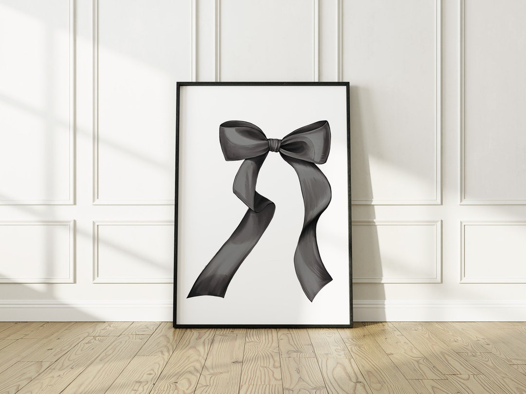 Black Bow Print, Trendy Watercolor Bows Wall Art, Chinoiserie Art ...