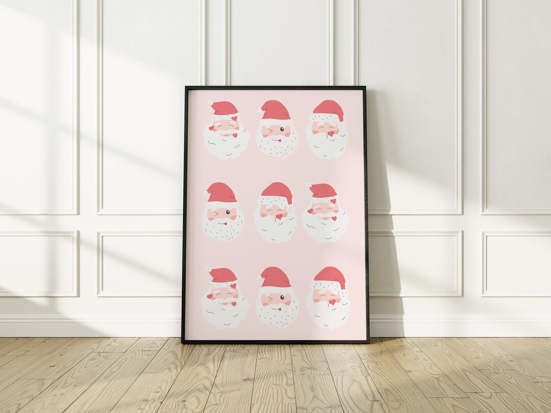Pink Christmas Printable Wall Art, Pink Santa, Girly Christmas, Pastel ...