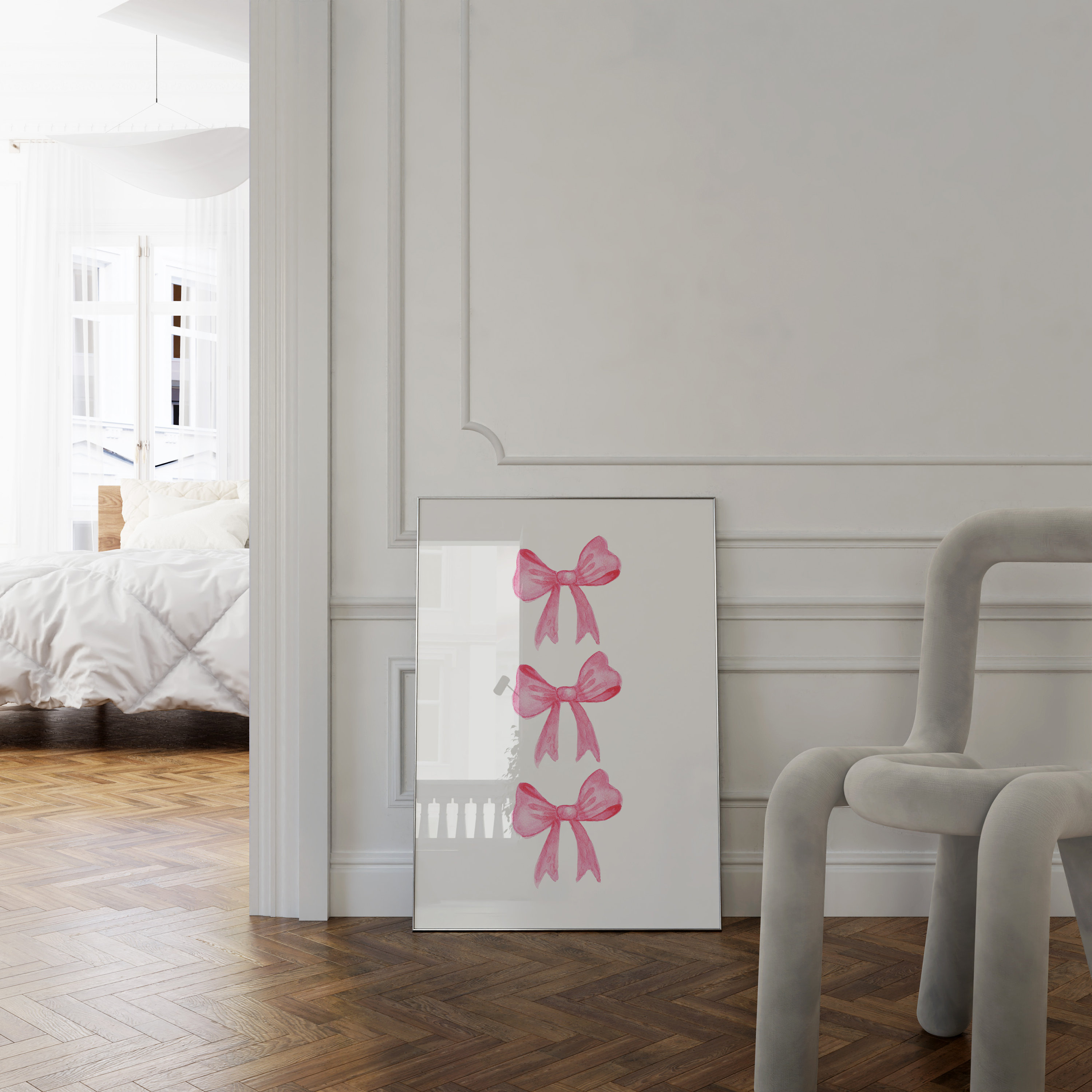 Three Pink Bows Print, Digital Download, Grandmillennial Wall Art ...
