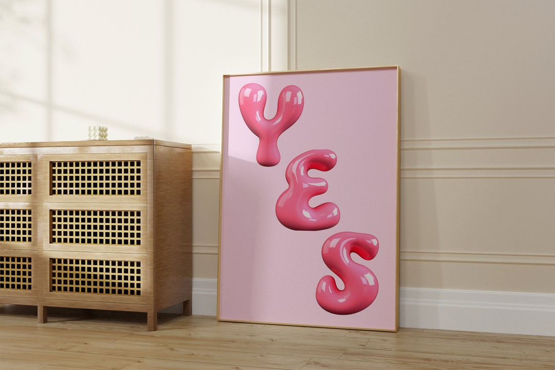 Yes Bubble Print, Pink Trendy Wall Art, Girly Preppy Decor, Trendy ...